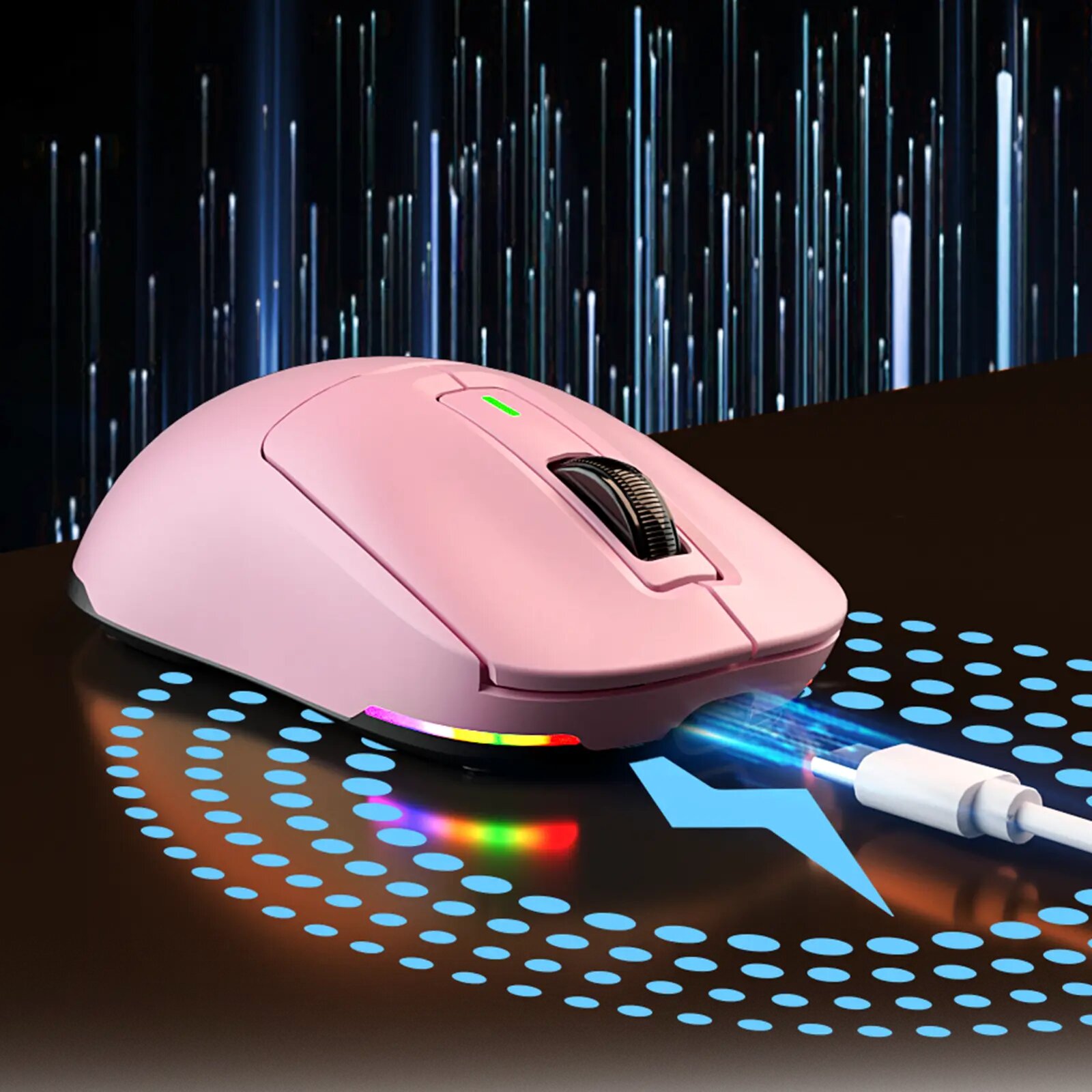 Мышь игровая MeeTion GW24, беспроводная, RGB, для правой руки, розовый