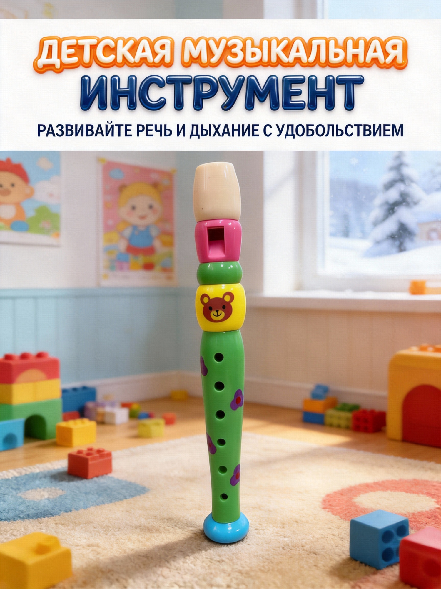 Детский музыкальный инструмент, яркая пластиковая дудочка для развития чувства ритма, координации движений и памяти
