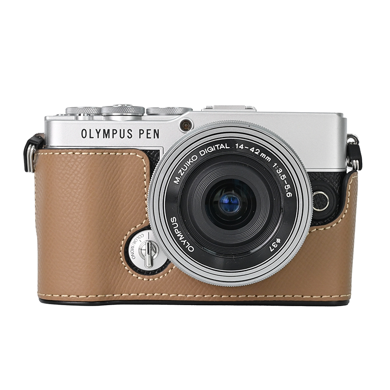 Кожаная подставка из сплава для Olympus PEN E-P7, каштановый, с защитной пленкой