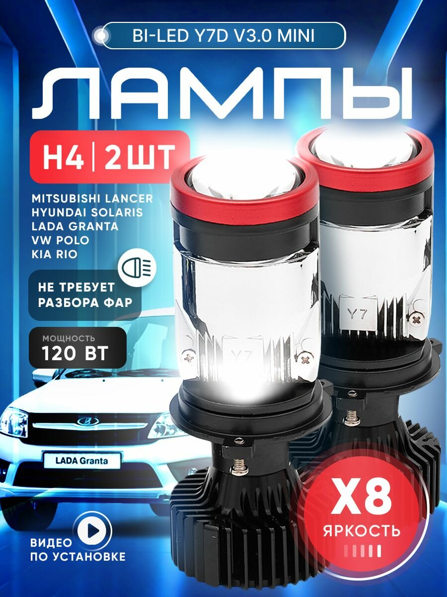 Лед лампы h4 с линзой , мини линзы h4