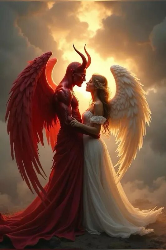 Картина По Номерам Для Взрослых Начинающих, Цветной Холст, /Ангелы и демоны/40x50см, Без рамки