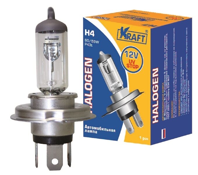 Лампа H4 12V 60/55W P43t / Kraft / KT 700010