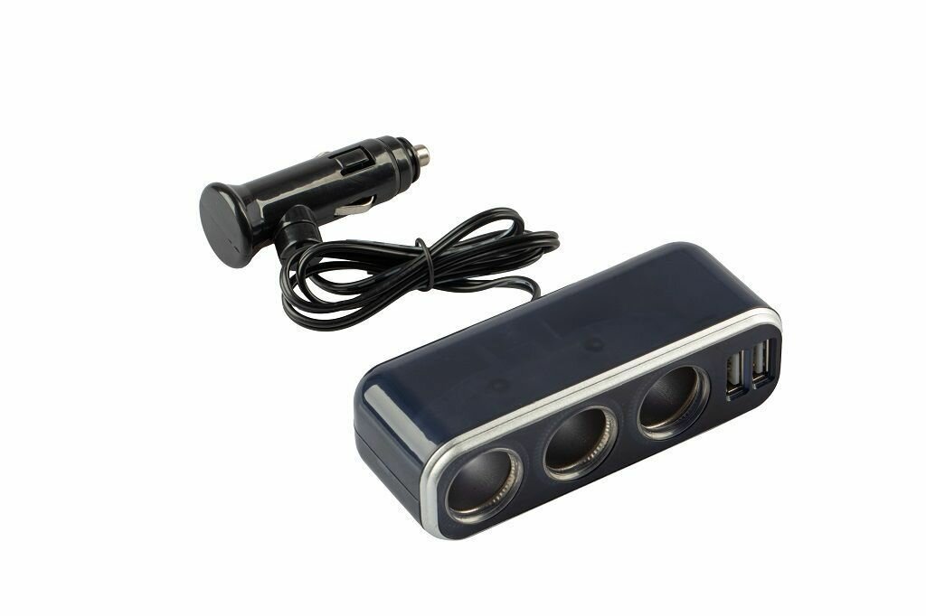 Разветвитель прикуривателя 3 гнезда + USB 12/24В пластик (LECAR)