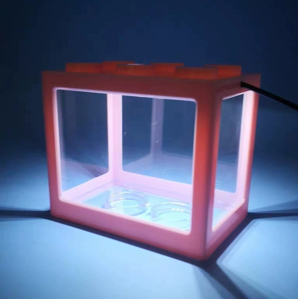 Розовый террариум для микроландшафта с водорослями и рыбками, 10x10x8 см