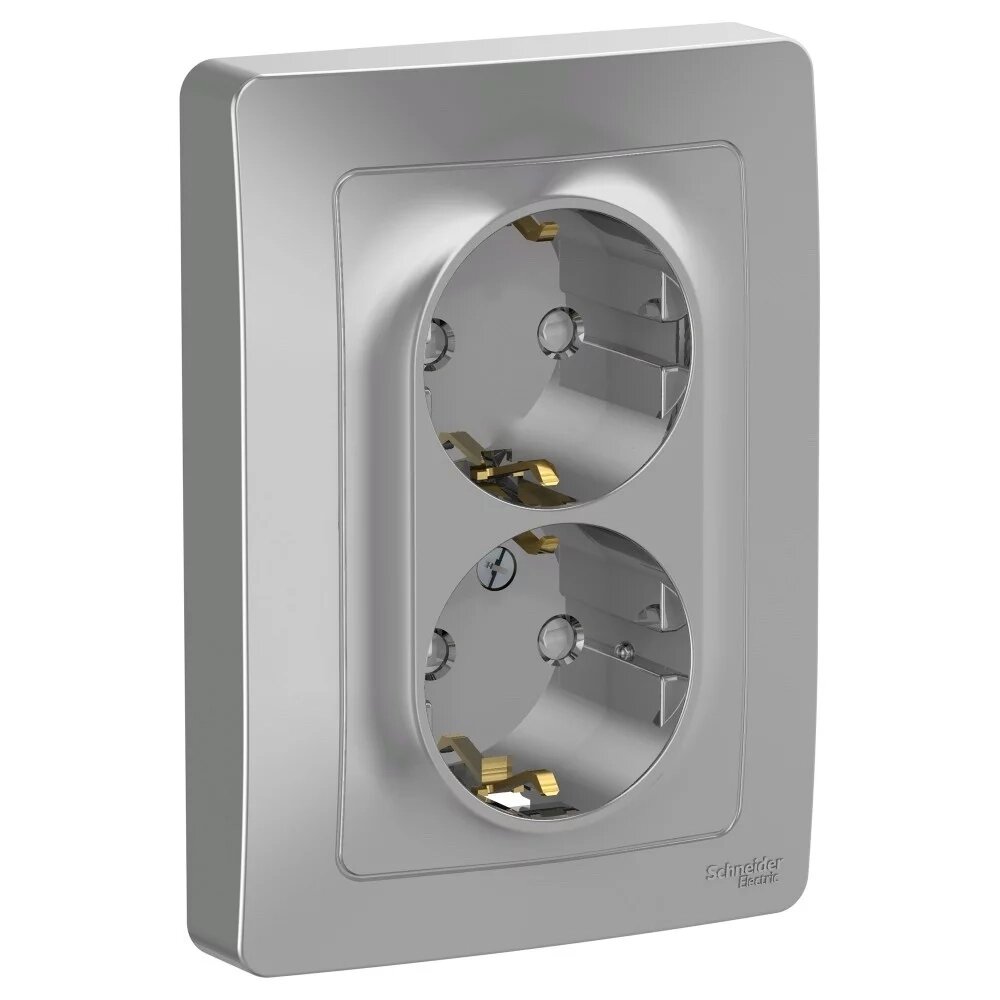 Розетка двойная Systeme Electric Blanca с/з, со шторками, 16А, 250В, скрытой установки, Алюминий
