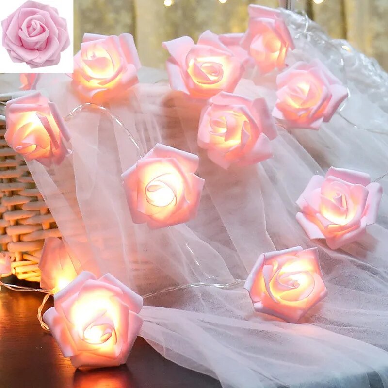 Розовая гирлянда из LED-роз, 3 метра