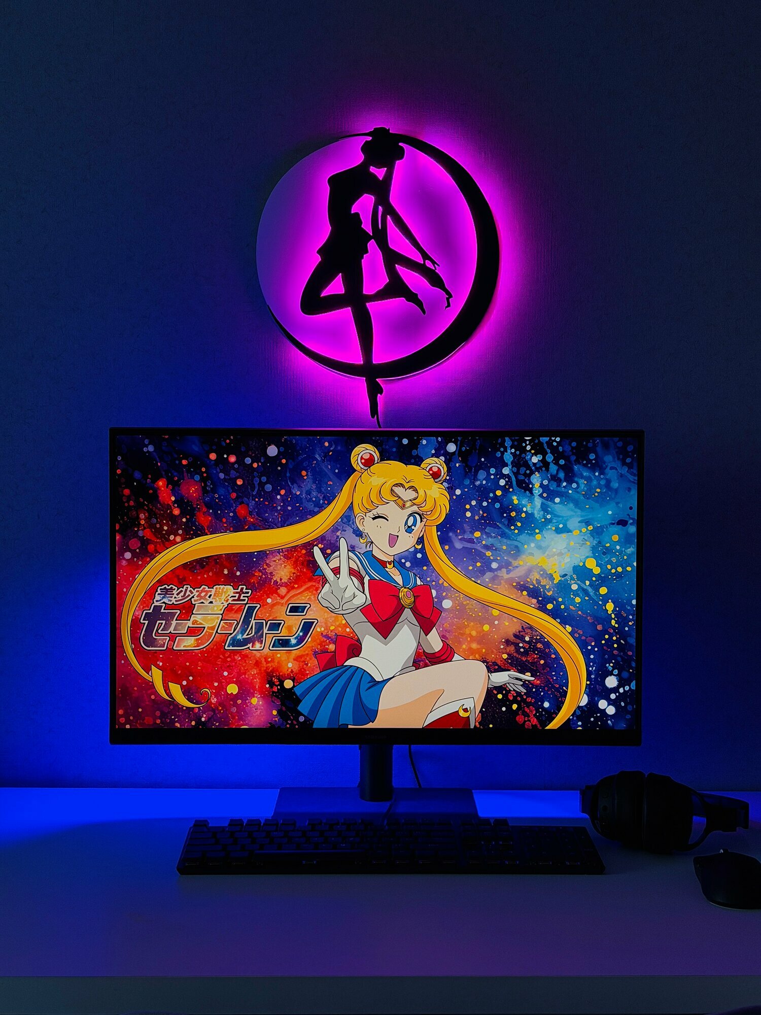 Светильник ручной работы Сейлор Мун / Sailor Moon, цвет подсветки розовый