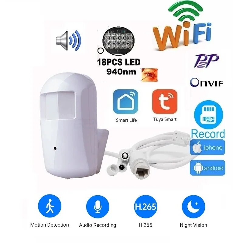 Умная камера IP Tuya Smart 2MP 5MP Mini WiFi с датчиком движения PIR для безопасности мониторинга, инфракрасной ночной съемкой 940 нм, невидимой внутренней видеонаблюдения и двусторонним аудио-