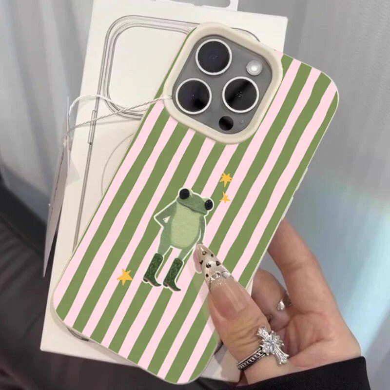 Модный чехол для телефона с полосатым узором и лягушкой для iPhone 16 17 15 14 13 12 11 iPhone17 Эйр