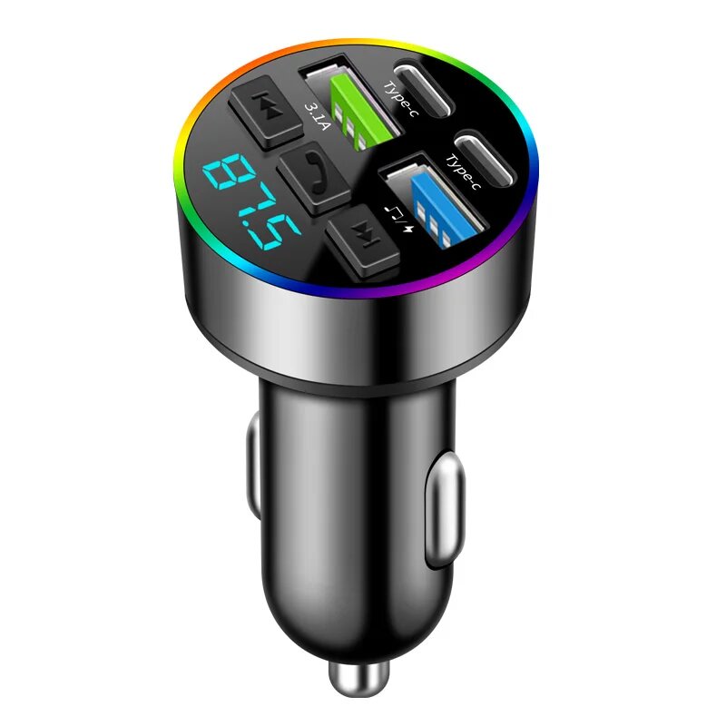 KEBIDUMEI 66 Вт быстрая зарядка Bluetooth 5,0 FM-передатчик 4 порта (двойной USB + Type-C) RGB окружающий свет громкой связи автомобильный MP3-плеер