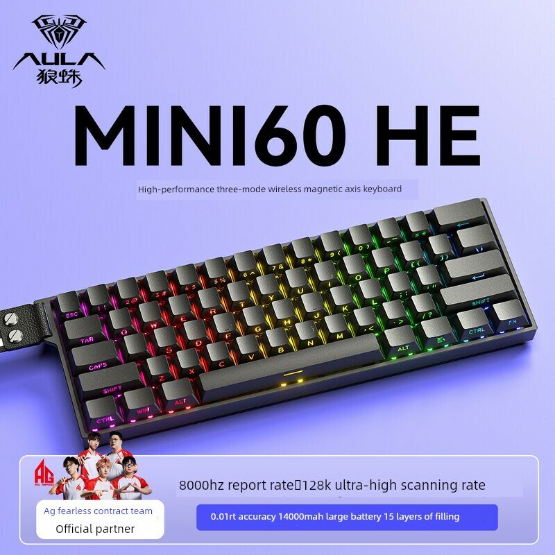 Комбо клавиатура и мышь 60 Mini с магнитным переключателем Fengyun, 3-режим беспроводной, подсветка RGB - Черный