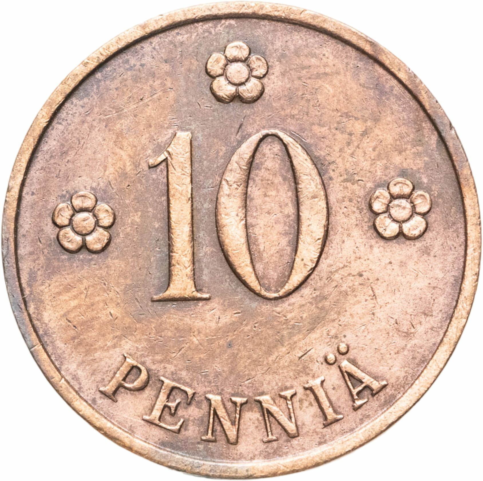 Финляндия 10 пенни pennia 1937, Медь, в сохранности VF