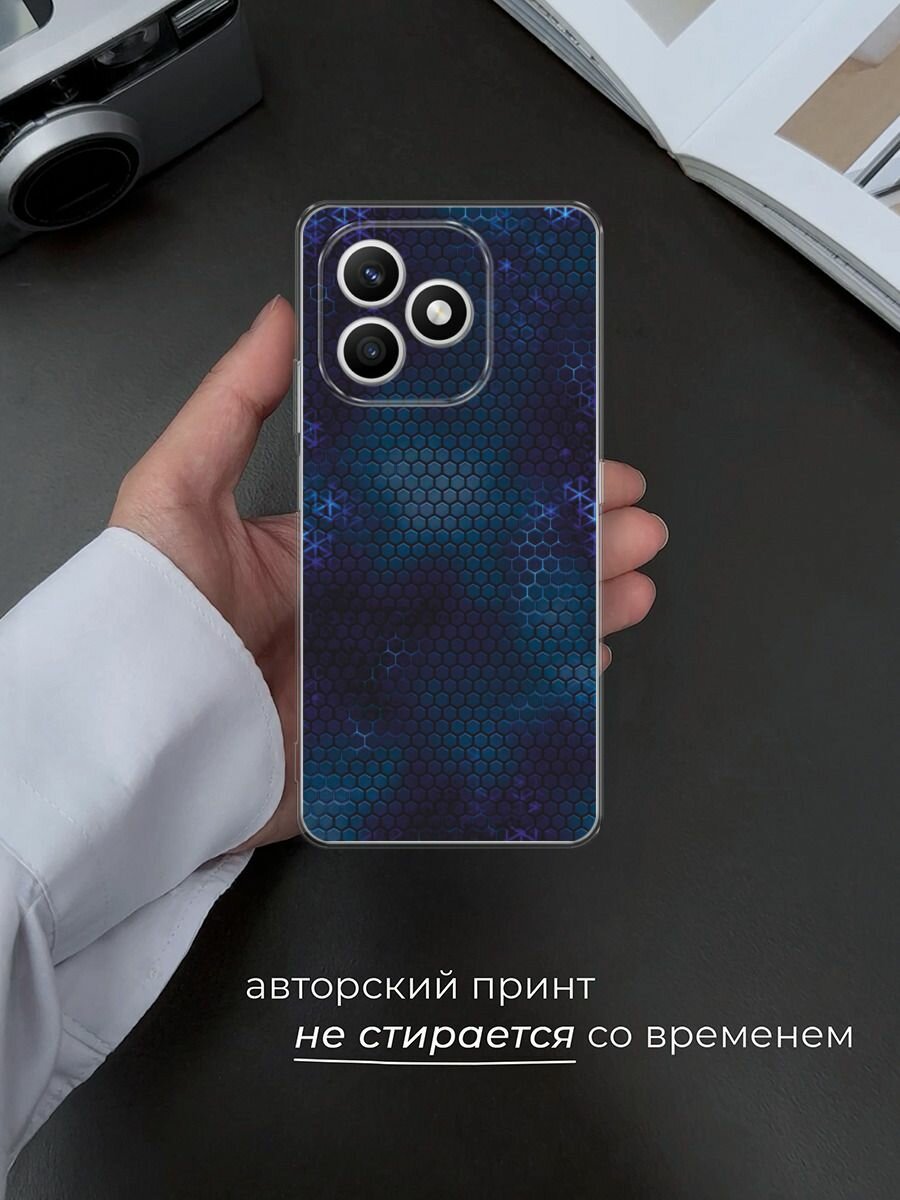 Силиконовый чехол на Honor X8d / Хонор X8d с принтом Фон соты синие — фото 1