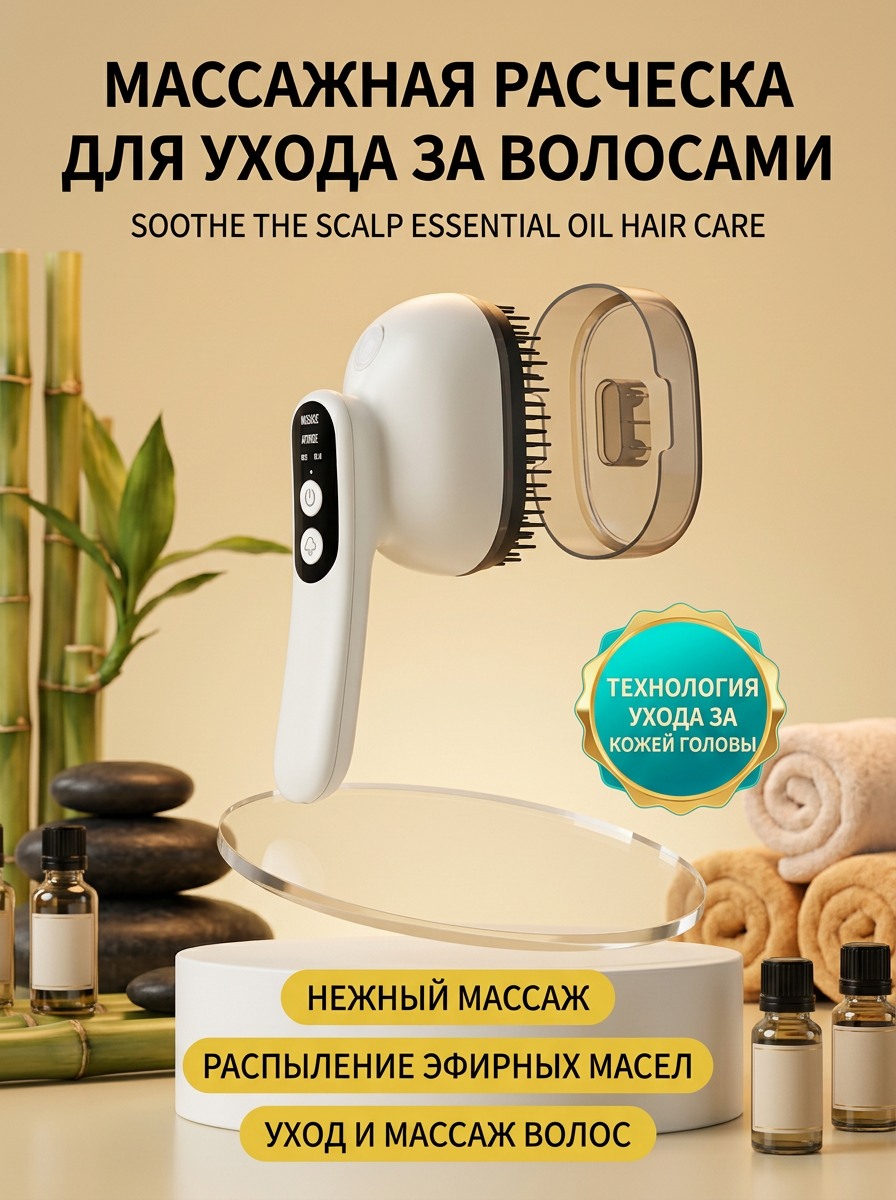 Электрическая массажная расческа для головы с распылением масла, вибромассаж, ухода за волосами