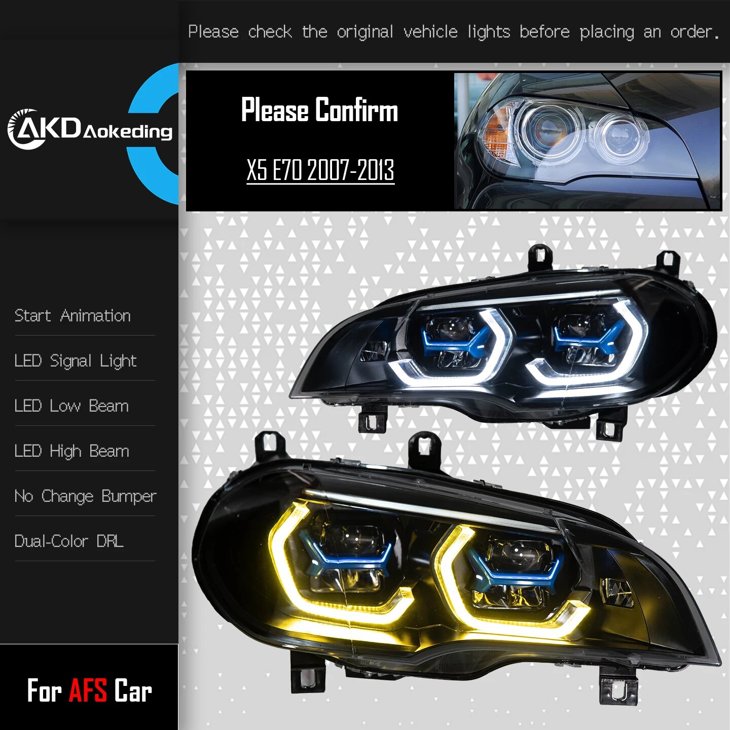 Фара AKD Car Styling для BMW X5 2007-2013 E70, светодиодная фара с ангельскими глазами, дневной ходовой огонь, сигнальная лампа, HID, автомобильные аксессуары