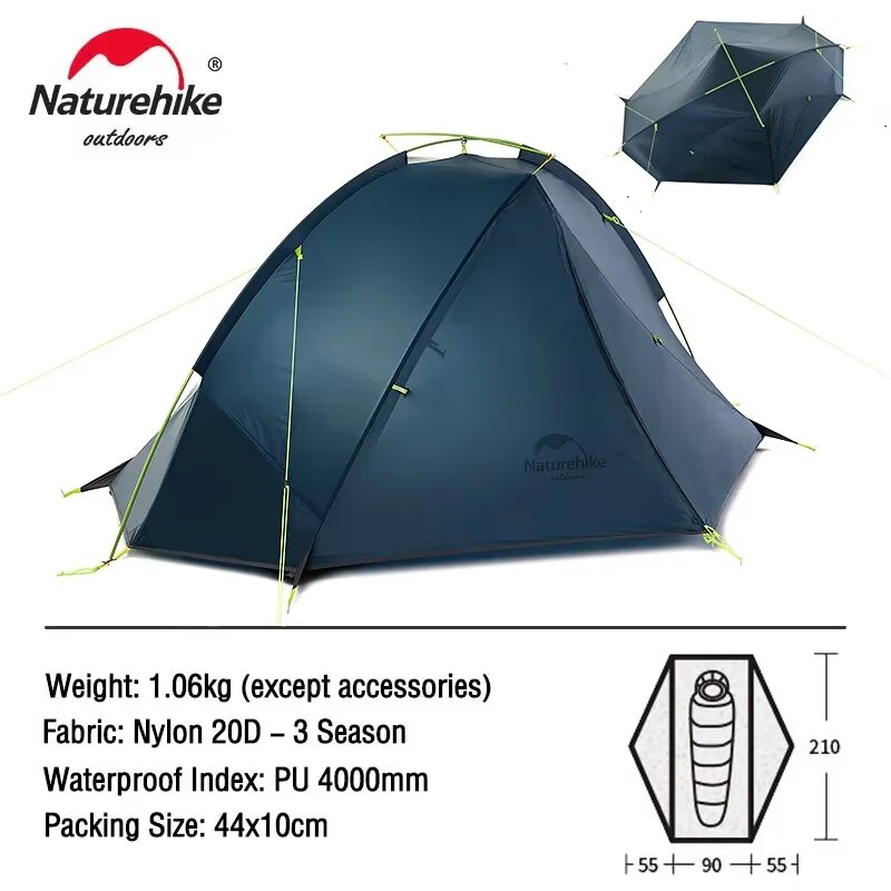 Палатка Naturehike Tagar для 1-2 человек, легкая палатка для походов, автономная куполообразная палатка для трекинга с подстилкой — 1 человек, синяя