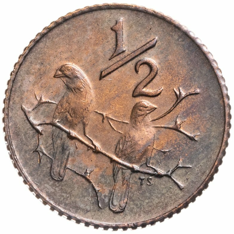 ЮАР 1/2 цента cent 1980, Бронза, в сохранности AU
