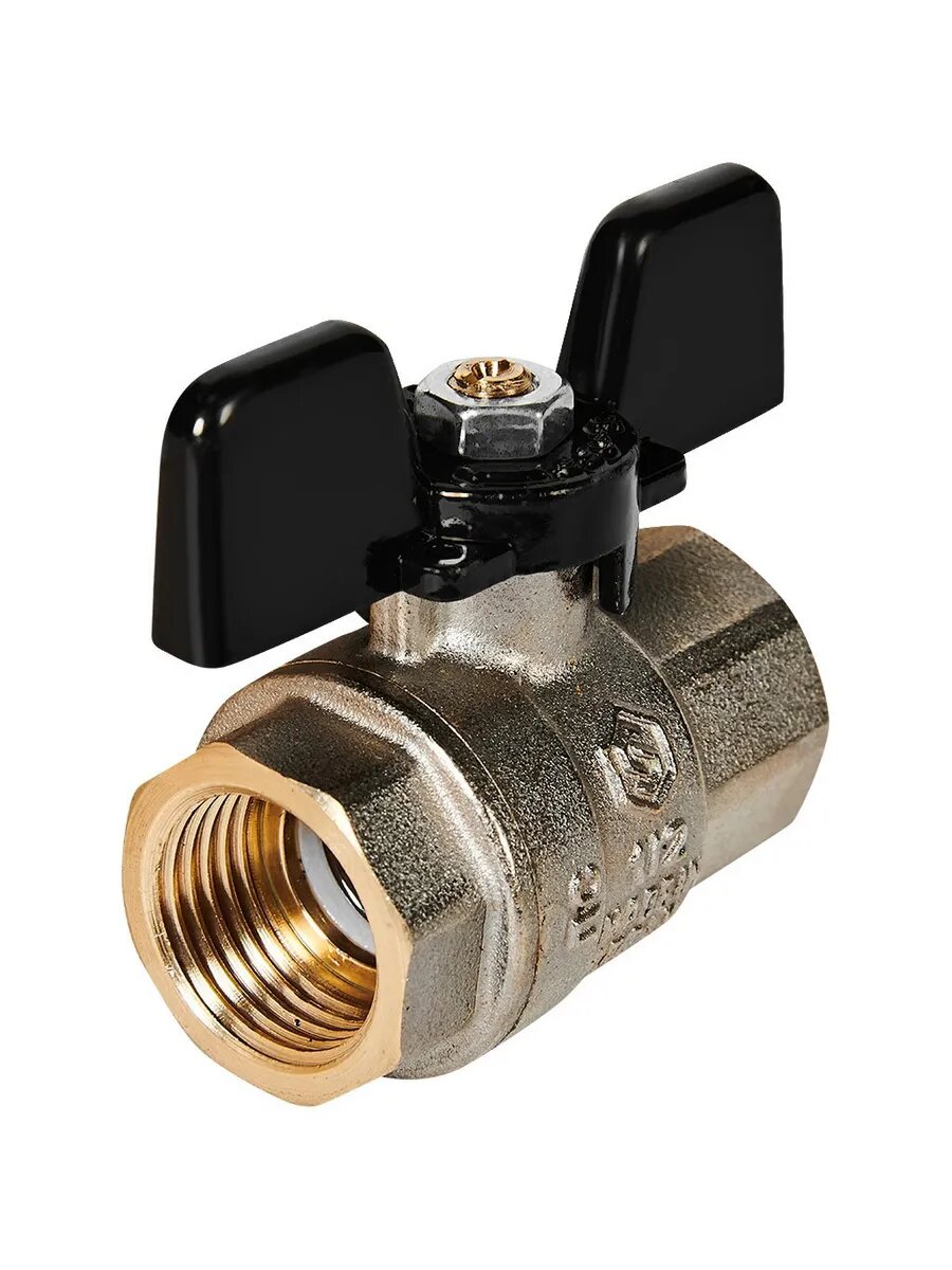 Кран шаровой прямой DN15 PN40 1/2" ВР латунь ручка бабочка