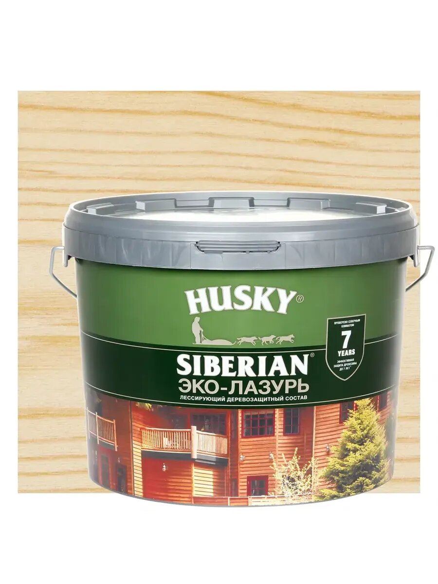 Эко-лазурь Husky Siberian полуматовая цвет бесцветный 9 л
