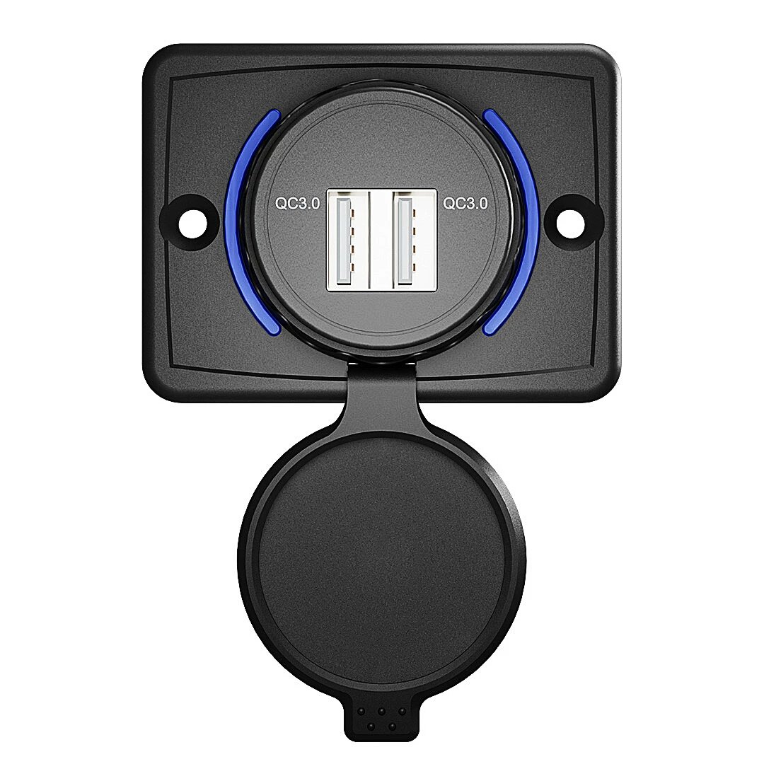 Двойное автомобильное зарядное устройство с поддержкой QC3.0, синий светодиод, съемная крышка, без сверления, быстрая
