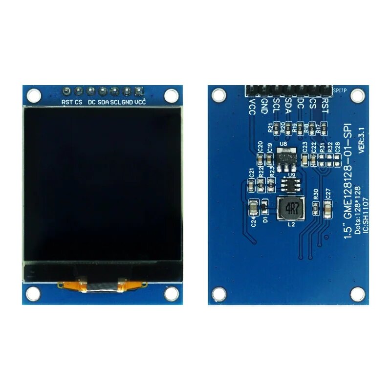 OLED дисплей 1.5" SH1107, монохромный, 7-pin Solder Pin