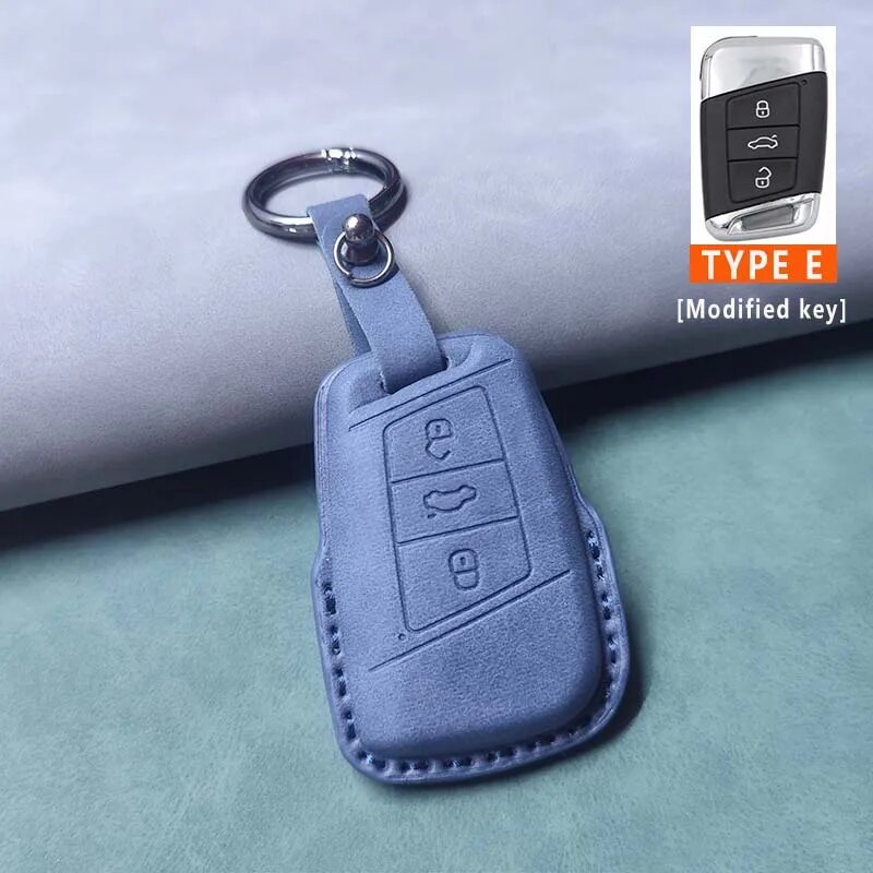 Кожаный чехол для ключей VW Polo Tiguan Golf, E blue ring