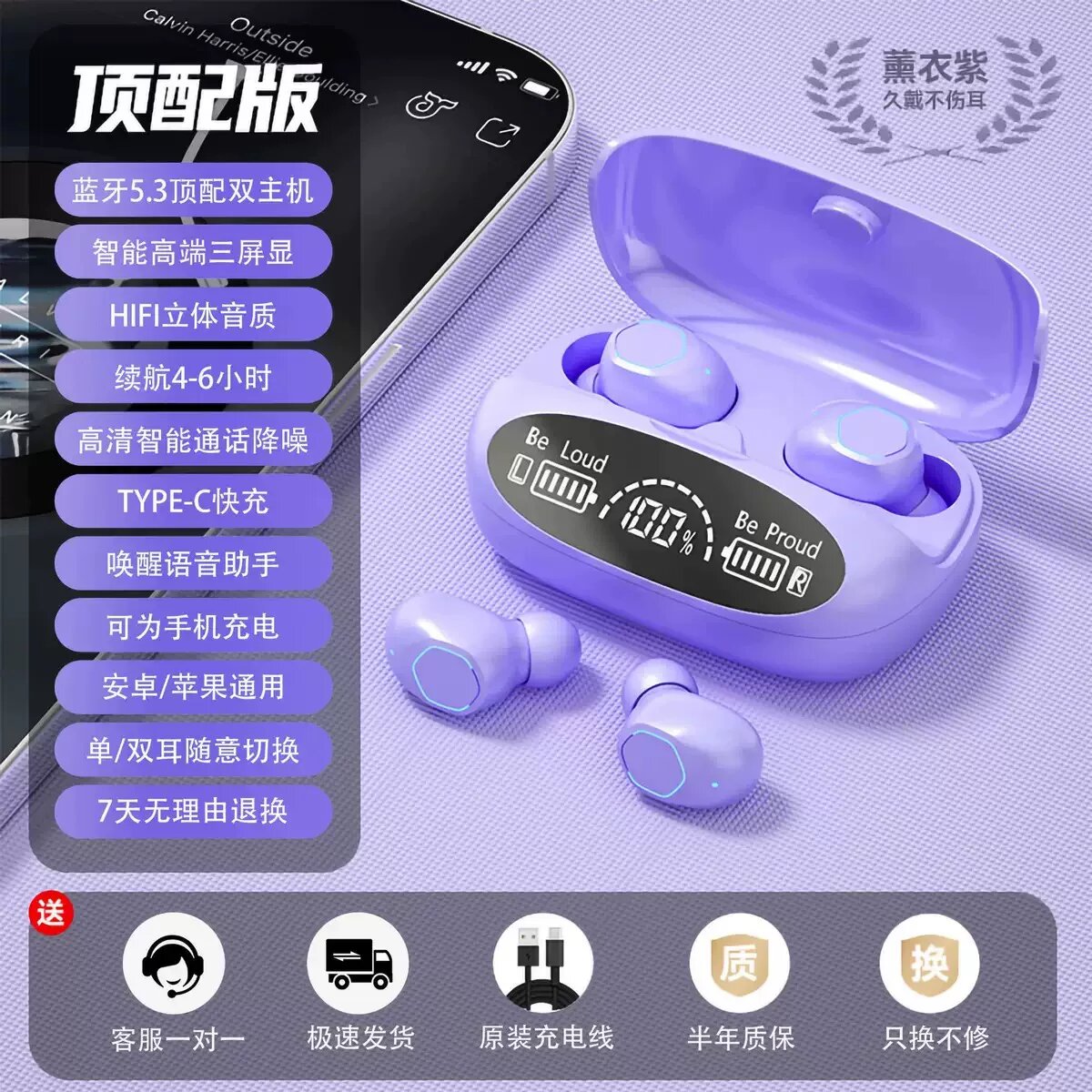 Новая беспроводная Bluetooth-гарнитура 2025 года, совместимая с Huawei, Vivo, Apple, Oppo, Honor, с шумоподавлением,