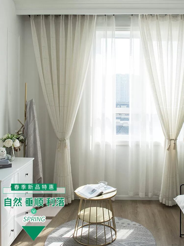 Льняной цвет открытая сетка Yunmeng тюль 3,5м x 2,6м крепление на крючки для большого окна, фильтр света