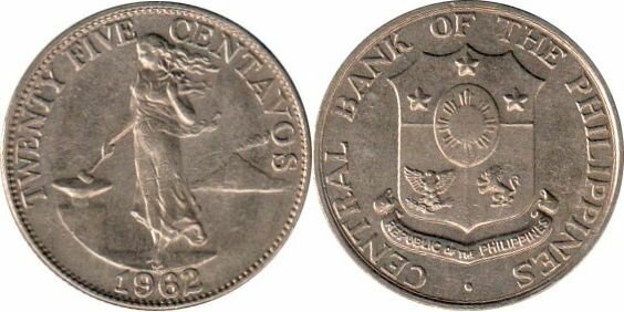 Филиппины 25 сентаво, 1958 - 1966 Майон XF
