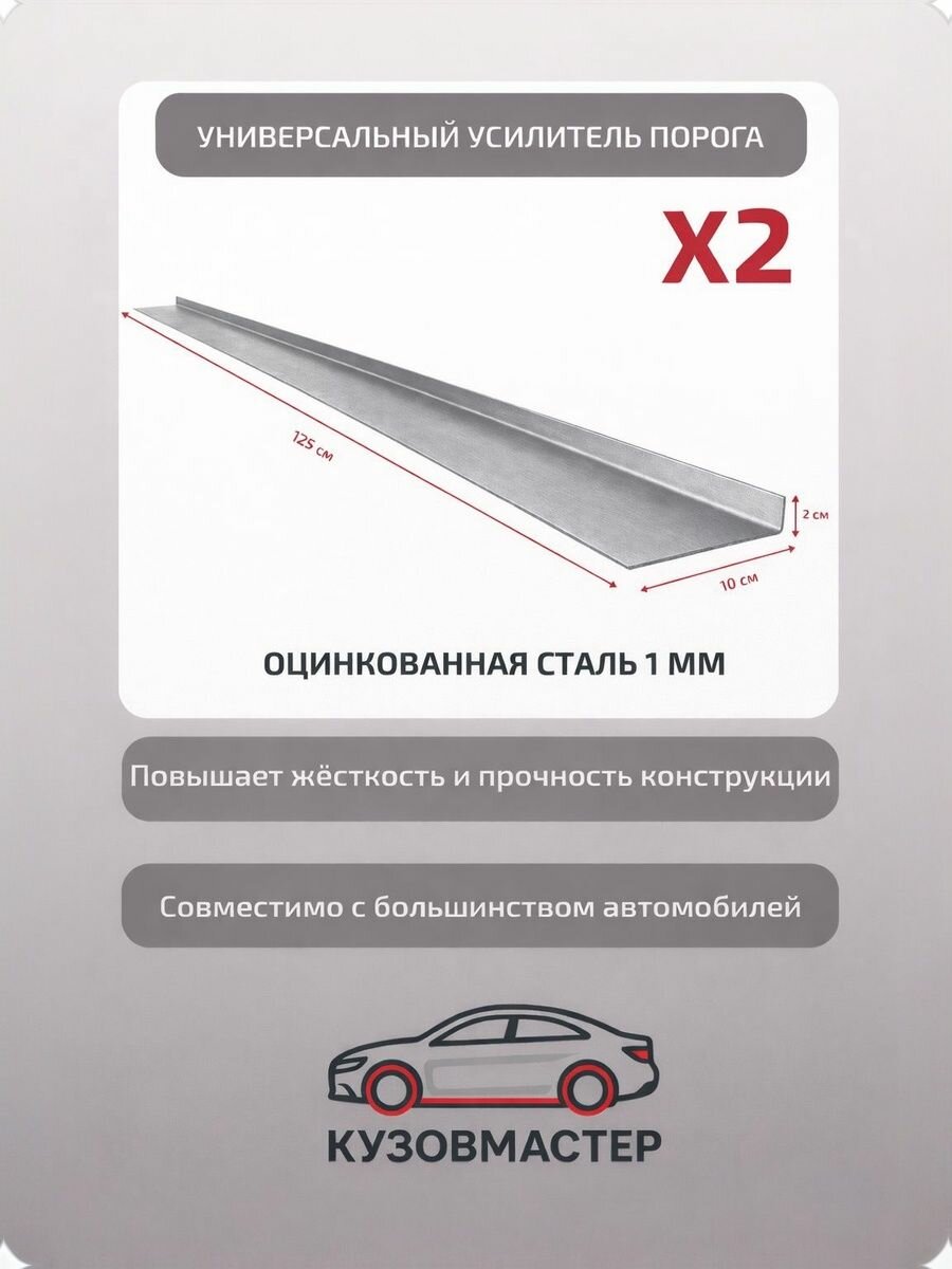 Комплект усилителей/соединителей порога универсальных для Volkswagen Golf 2 хэтчбек 3 двери (2 шт, цинк, 1 мм; 125 см).