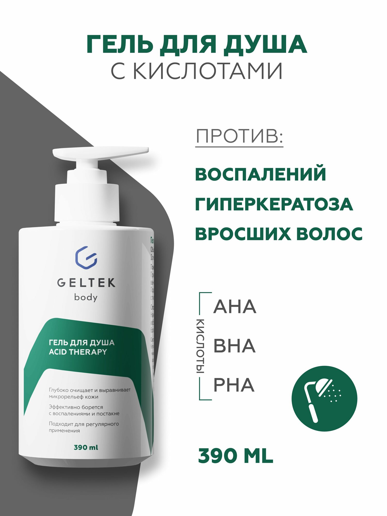 Acid Therapy Гель для душа с кислотами от прыщей, гиперкератоза и вросших волос для проблемной кожи 390 мл