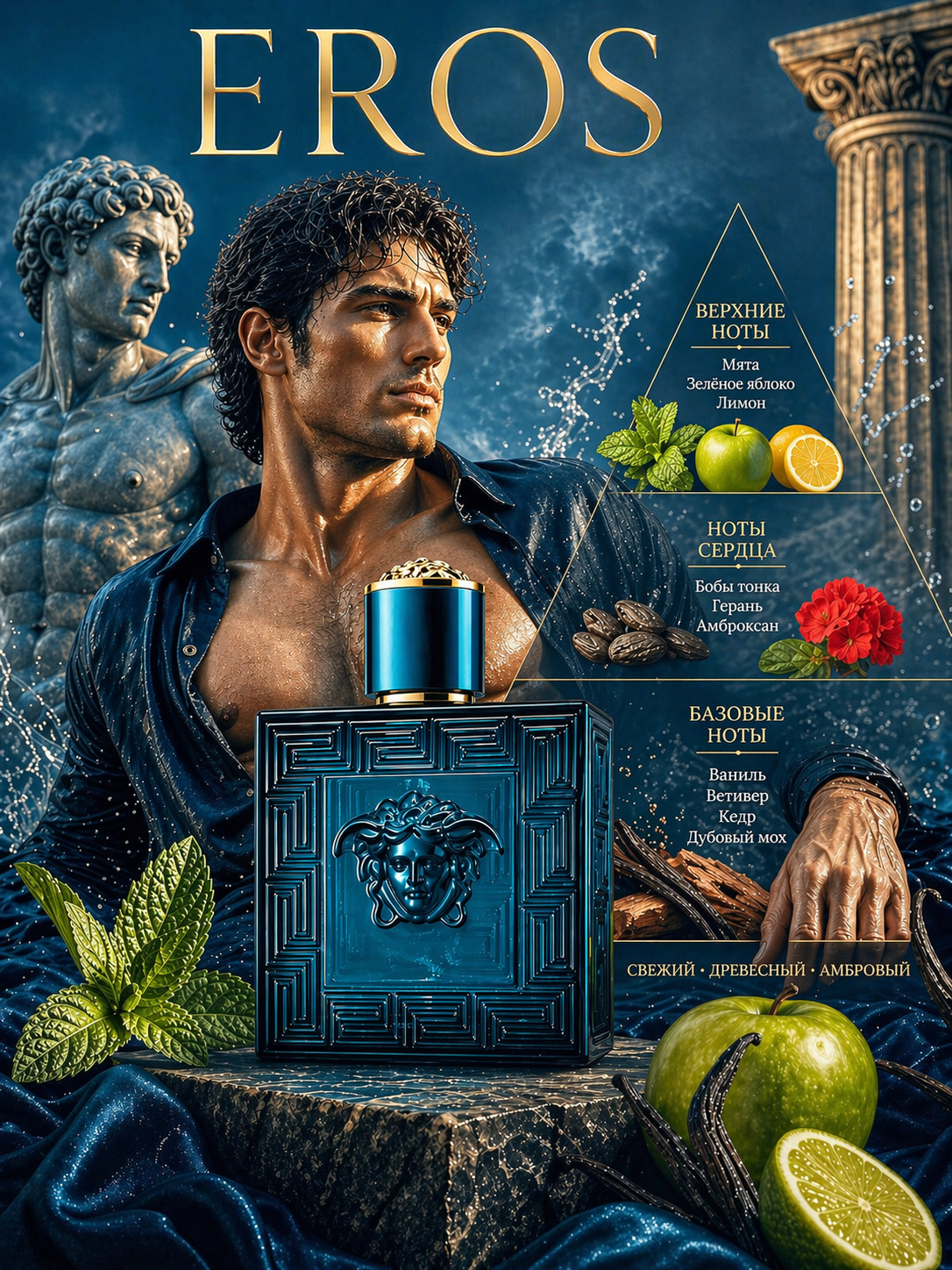 Парфюмерная вода по мотивам Eros 10мл, авторская, спрей, на основе масла, для мужчин