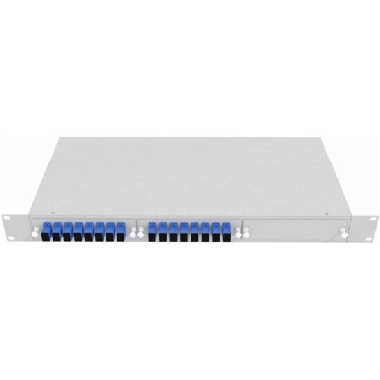 Кросс оптический стоечный выдвижной Toplan 19", 8 SC/UPC адаптеров, многомодовый, 1U, серый, укомплектованный,
