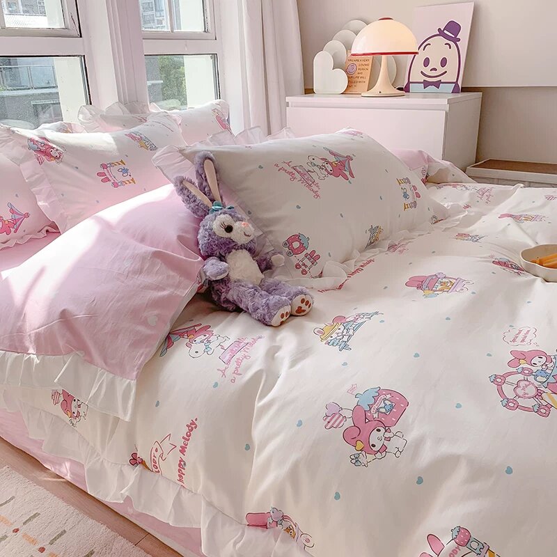 Пододеяльник Hello Kitty из 100% хлопка в стиле Ins, с кружевом, для сна без одежды, односпальный/двуспальный, в стиле