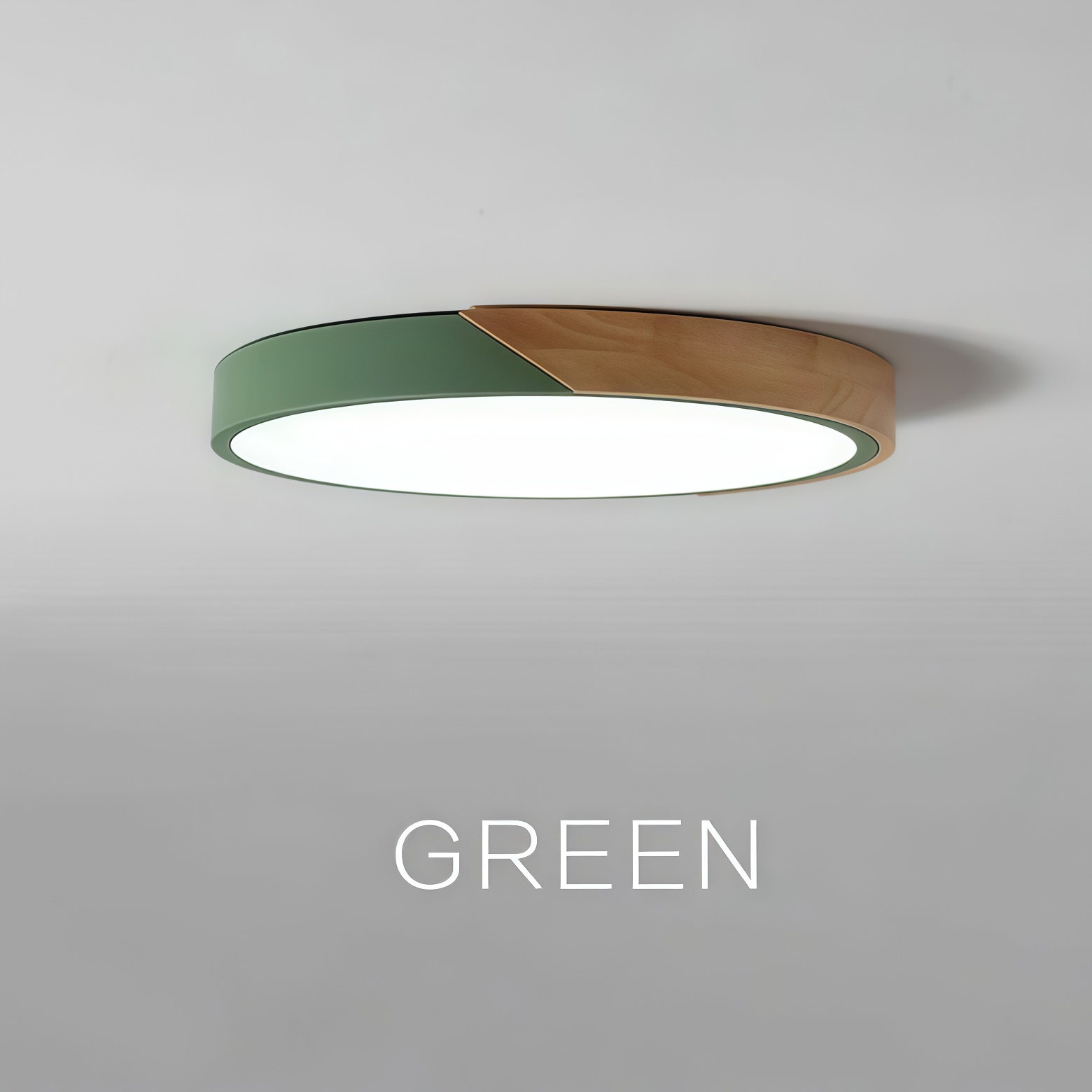 Деревянный потолочный светильник Jianjiandian, 23cm 18W, Green Round, remote RC dimmable, Зеленый