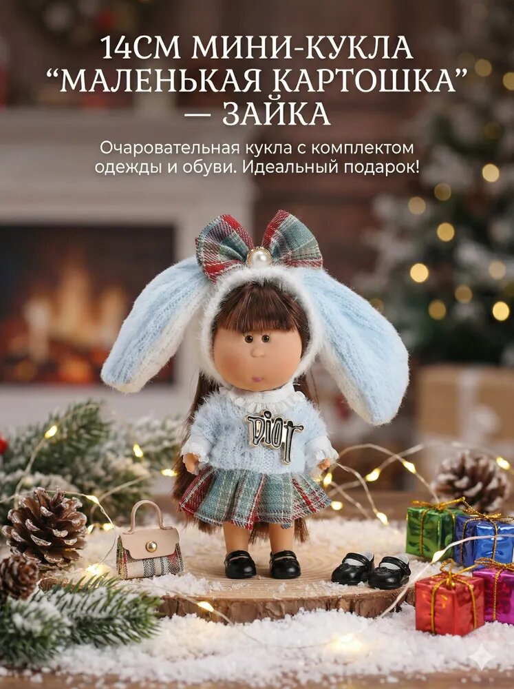 Крошечная кукла Картошка Миа на 14 см с возможностью смены одежды ( + одежда + обувь)