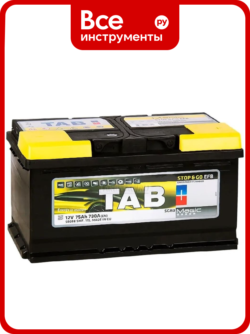 Аккумулятор TAB EFB Stop_Go 212075, 75 А/ч, 12В, необслуживаемый