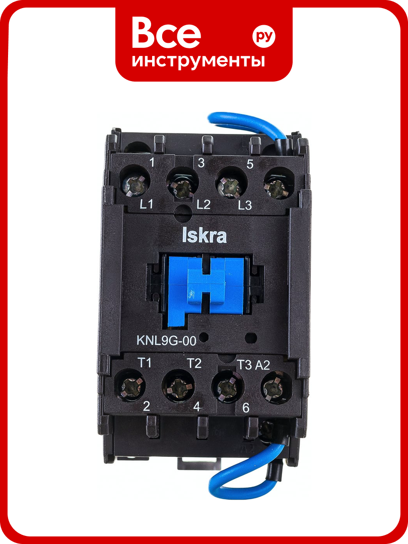 Накладной контактор Iskra KNL9G-00-BD УТ-00019687, силовой 4‑полюсный, пластиковый корпус, IP20, DIN‑рейка