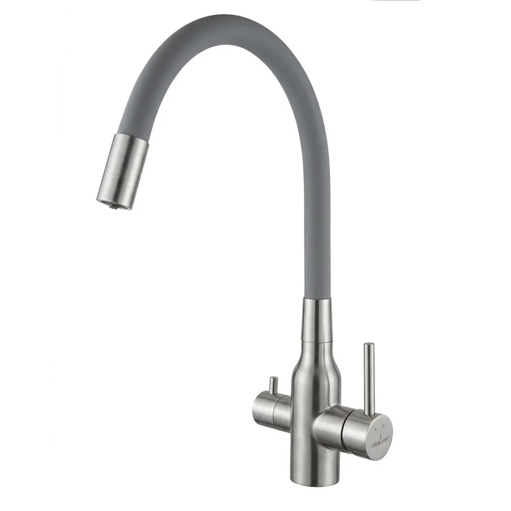 Смеситель для кухни 35k MIXLINE МЛНС-0403 (MLSS-0403) серый гиб. излив, подкл. к фильтру, п/гайку сатин