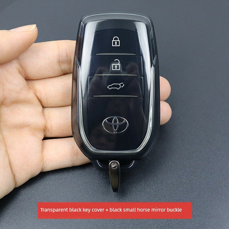 Полупрозрачный черный чехол для ключей Toyota Venza 2022-2025 с черным малым седельным крючком, тонкий дизайн
