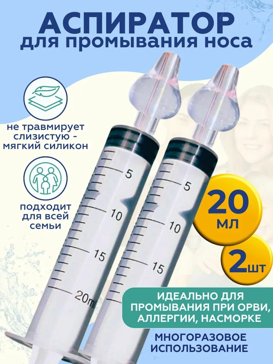 Ирригатор-шприц назальный для промывания носа детский 20мл. 2 шт.
