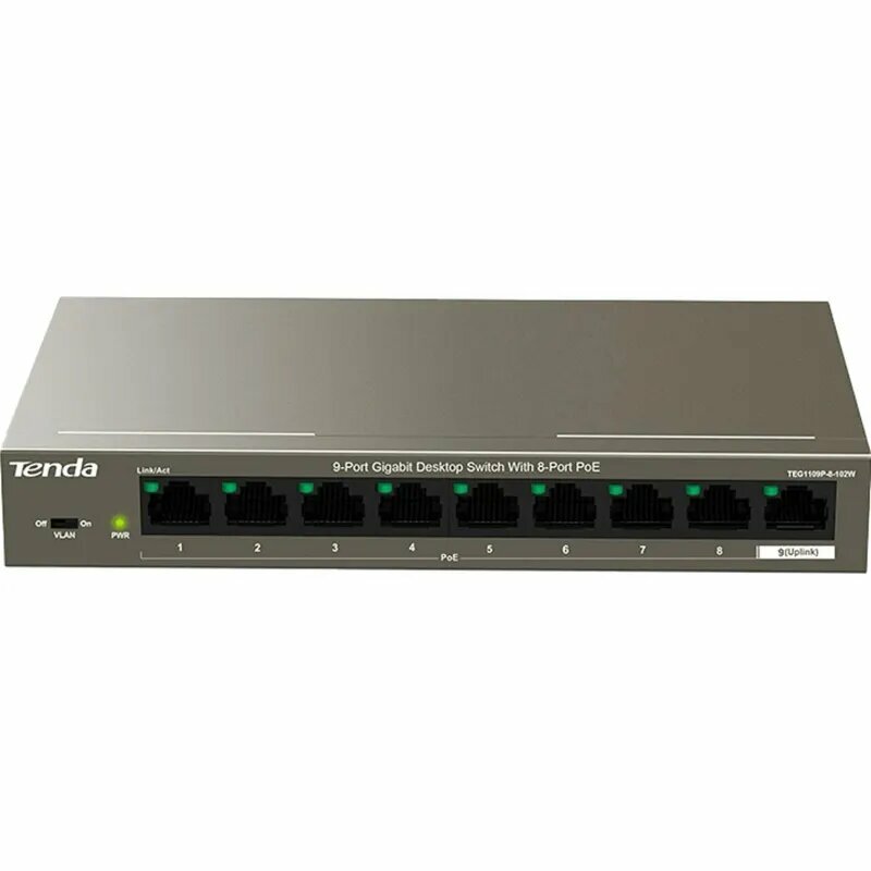 Коммутатор Tenda TEG1109P-8-102W 8 портов PoE+ (92W), 2073249