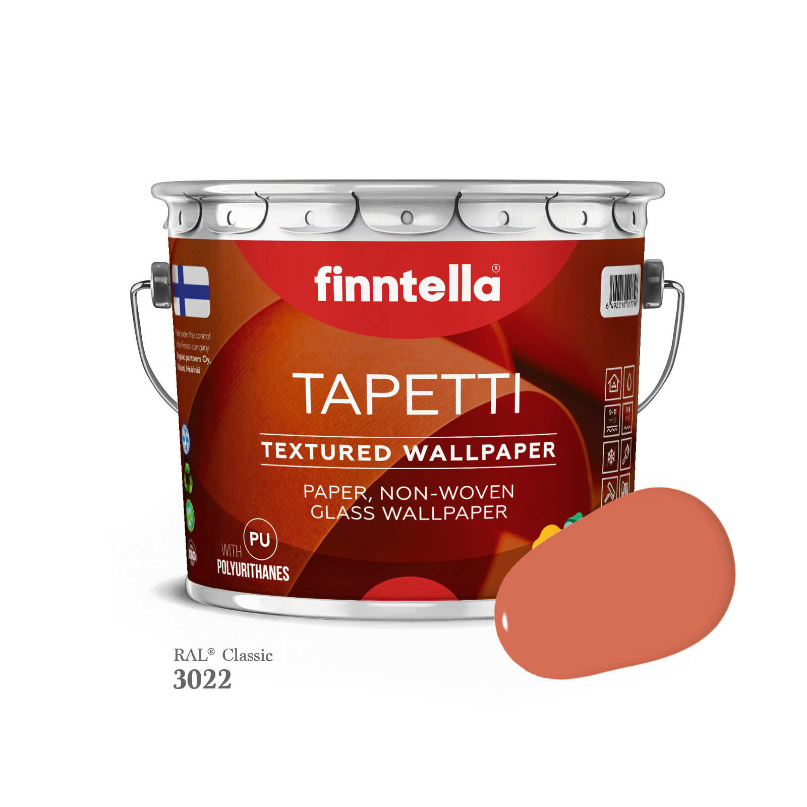 Шелковисто-матовая краска для обоев под окраску TAPETTI SILKKI Matta FINNTELLA, Цвет RAL 3022 Лососево-красный (Salmon pink), 2,7л