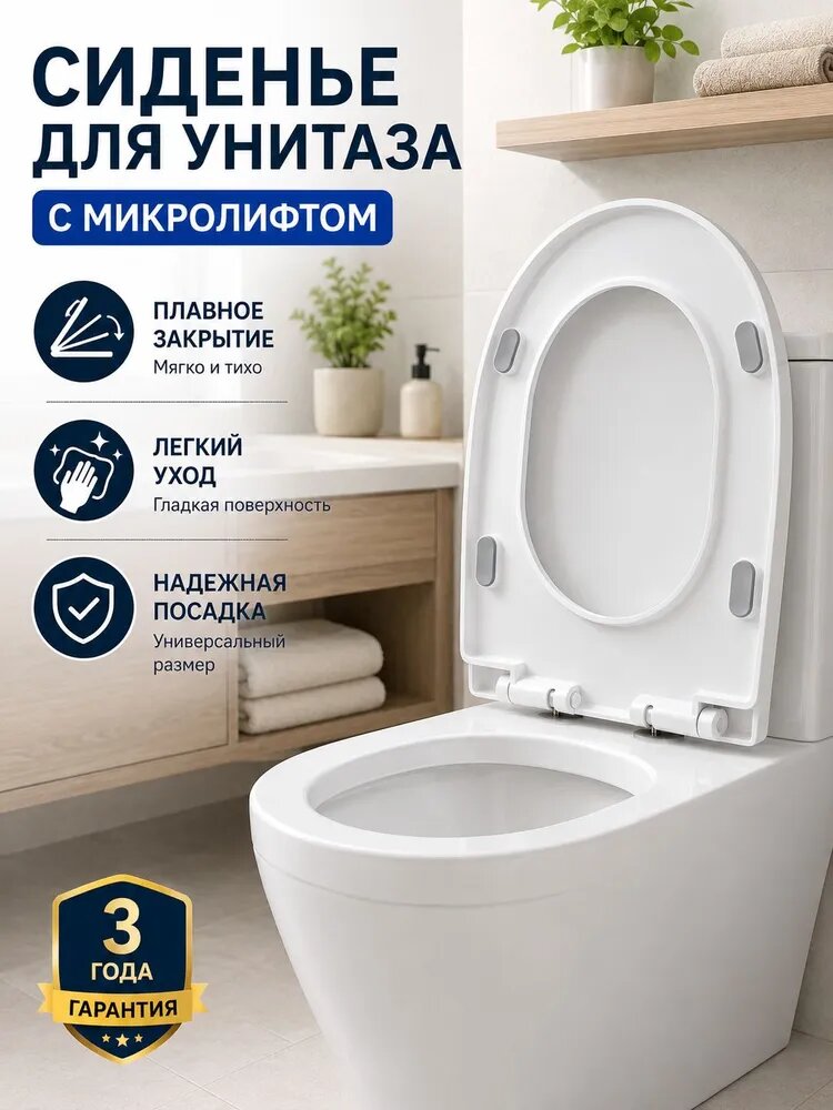 Универсальное сиденье для унитаза U/O/квадратной формы с микролифтом, тихое закрытие, быстросъёмная крышка, легко моется