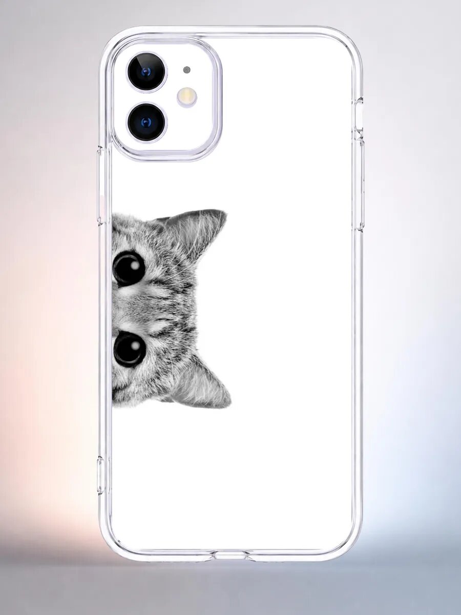 Чехол iPhone 11 котик выглядывает силиконовый прозрачный