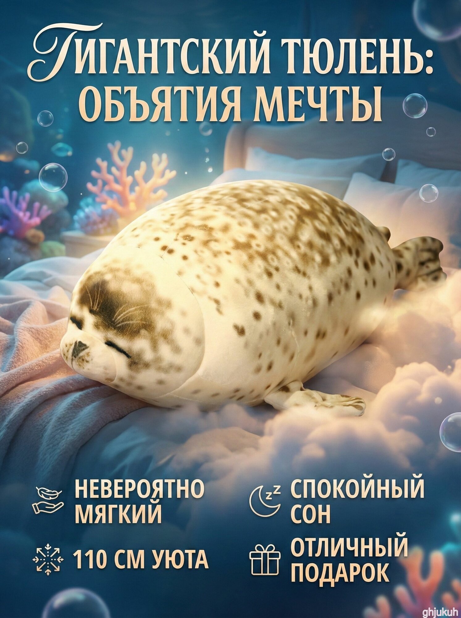 Мягкая игрушка Морж/Тюлень/Морской котик из плюша и хлопка, размер 110см, коричневый