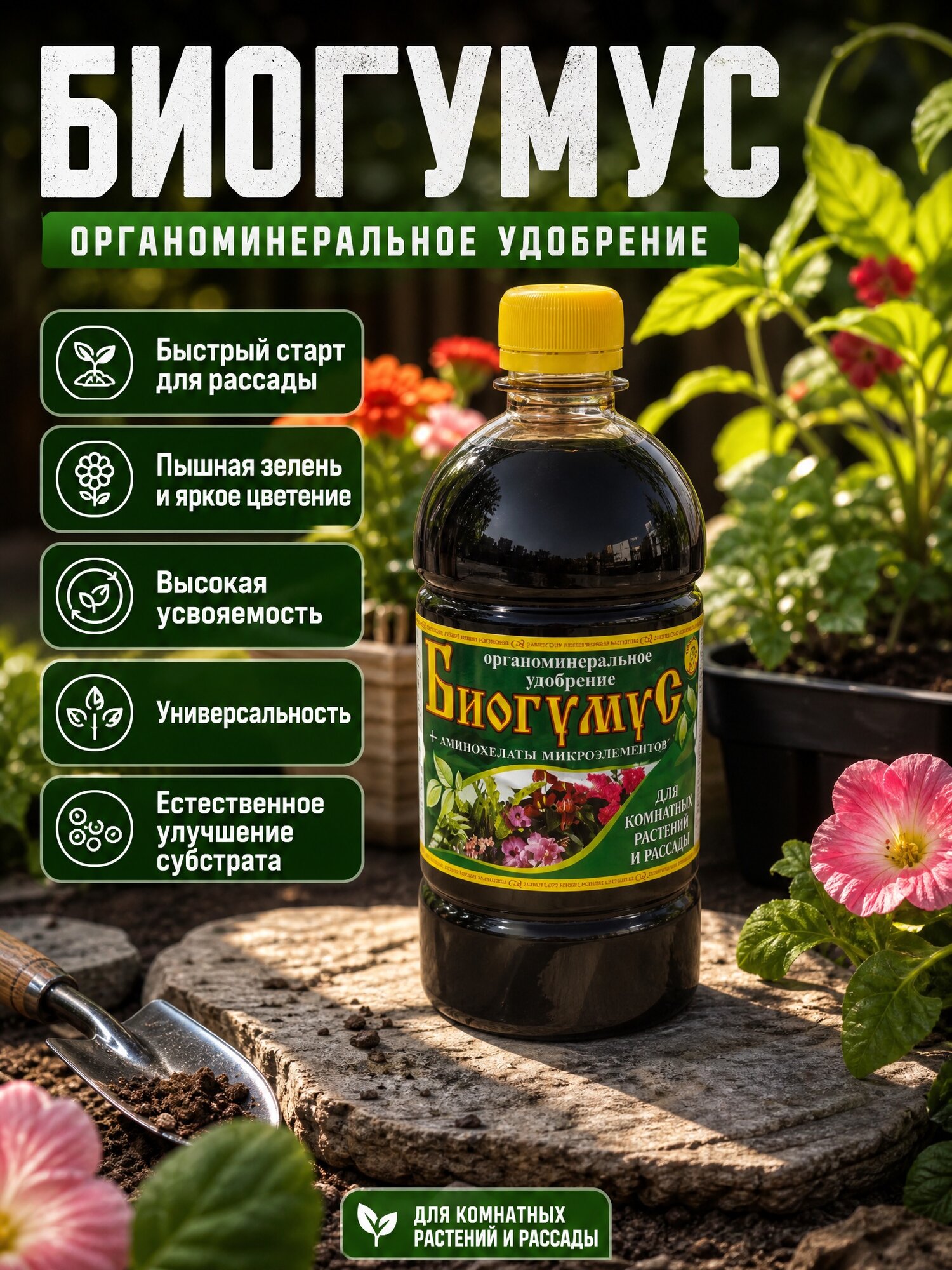 Универсальное органоминеральное удобрение "Биогумус "Сила Жизни" для комнатных растений и рассады", 500 мл, Лайф Форс