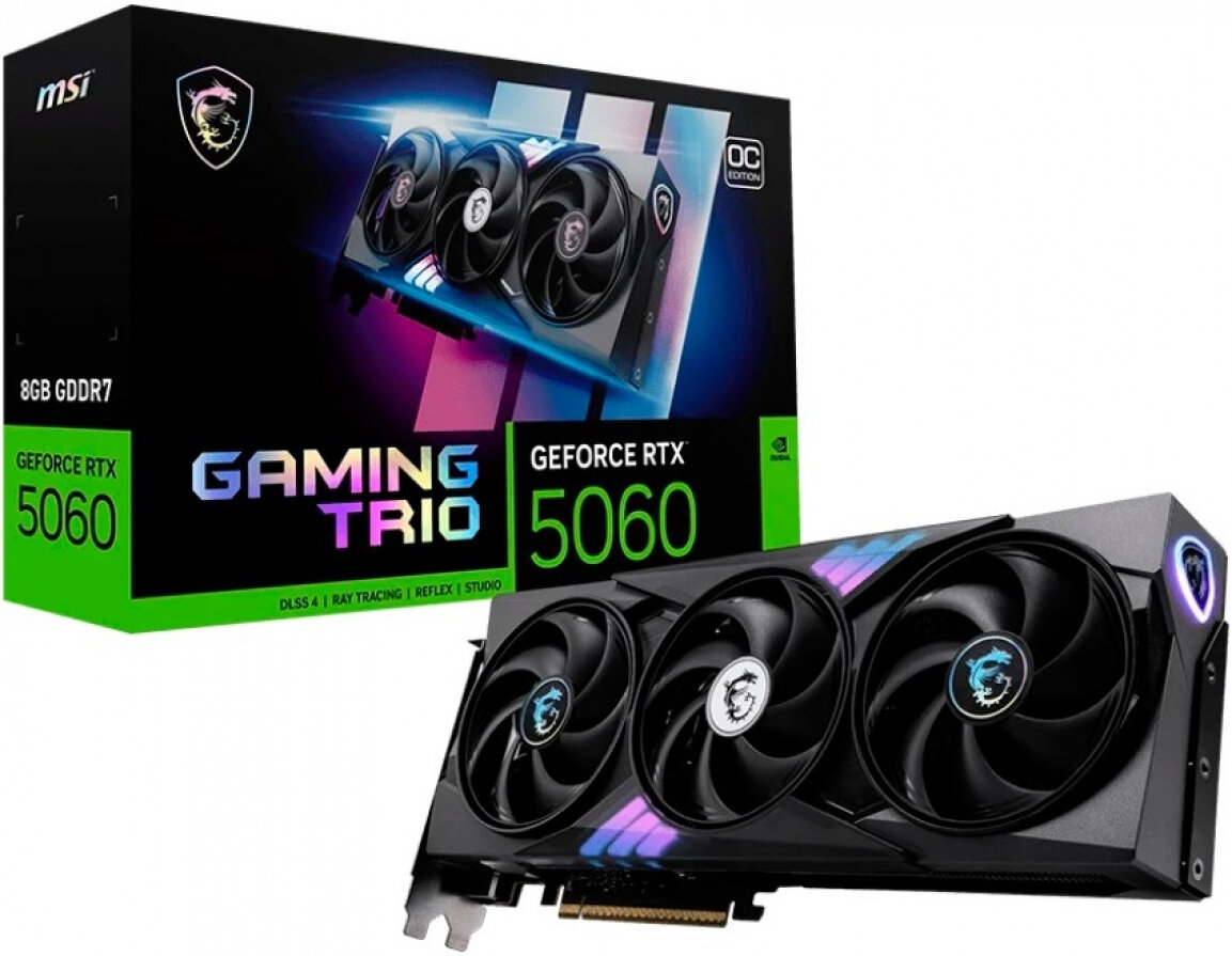 Видеокарта MSI GAMING TRIO RTX5060 OC, 8ГБ, 3840 CUDA, 128 бит, 28Гбит/c
