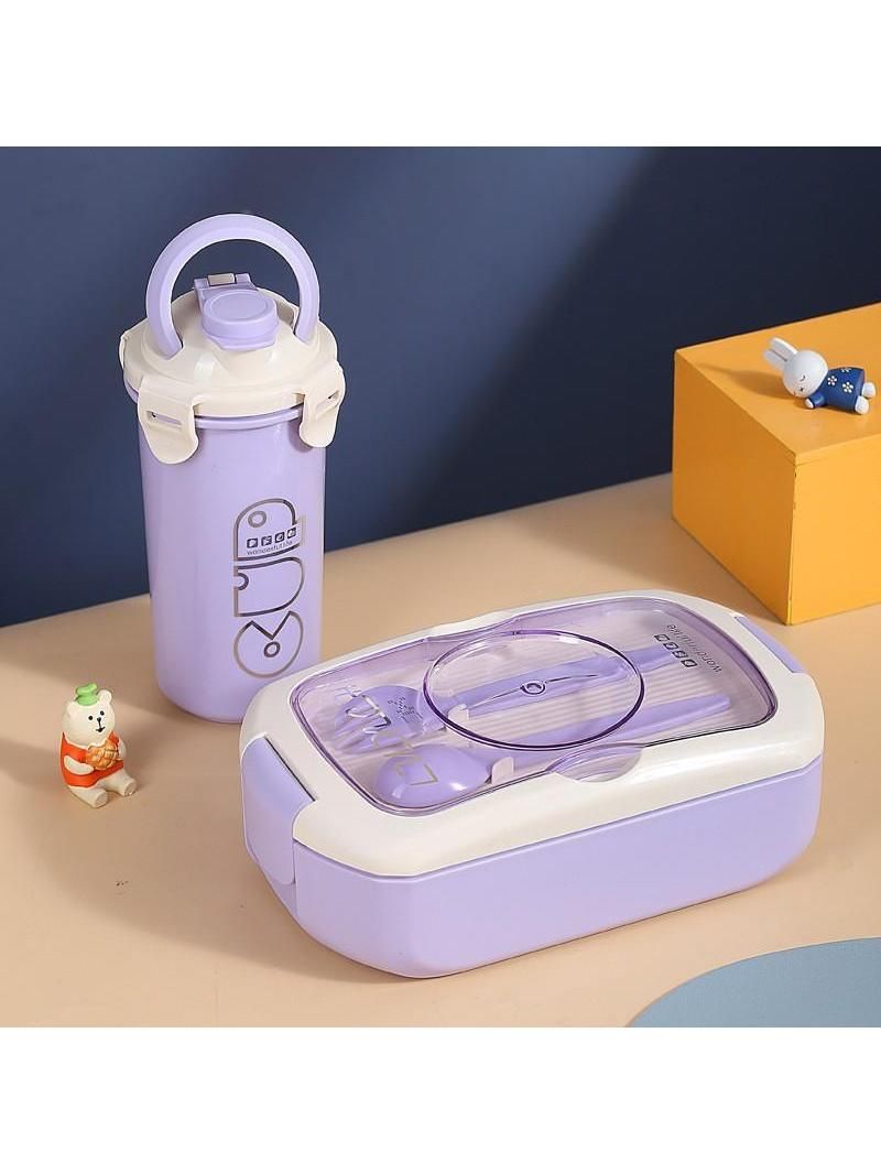 Ланч-бокс переносной с бутылкой для воды, пластик PP, фиолетовый, 23x16x7 см