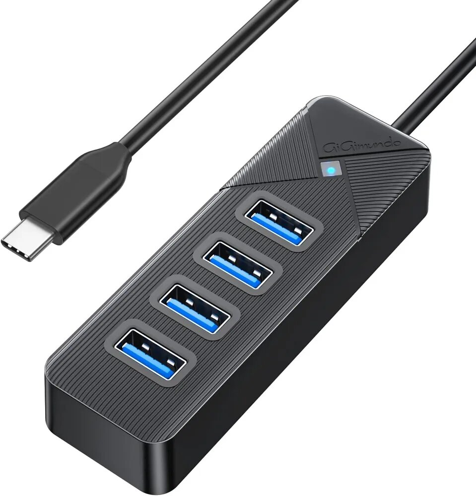 USB-хаб 4-портовый USB 3.0 (5 Гбит/с) компактный переходник для MacBook, Windows, Linux черный 0.15 м